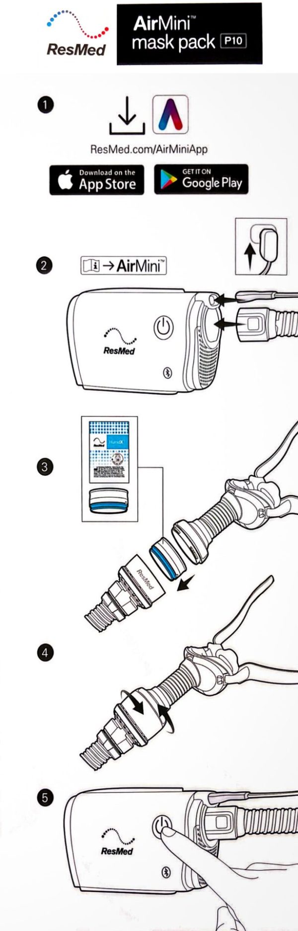 ResMed AirMini Mask pack P10 ชุดอุปกรณ์ท่อความชื้นเฉพาะของ CPAP Air ...